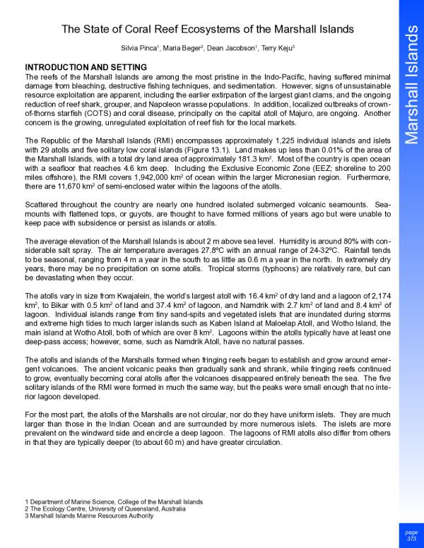 The State Of Coral Reef Ecosystems Of The Republic Of The Marshall Islands 2005 And 2008