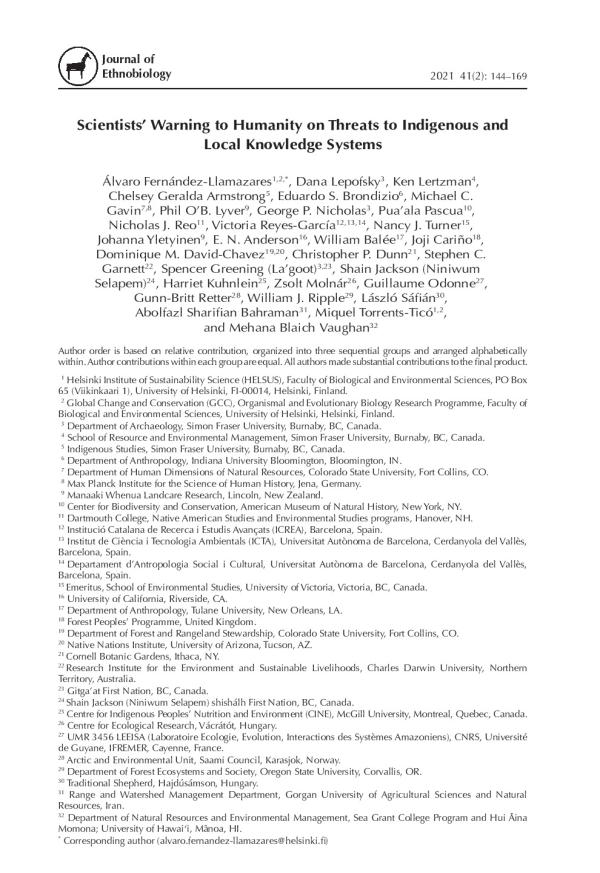 Scientists' warning to humanity on threats to indigenous and local ... Scientists' warning to humanity on threats to indigenous and local ...
