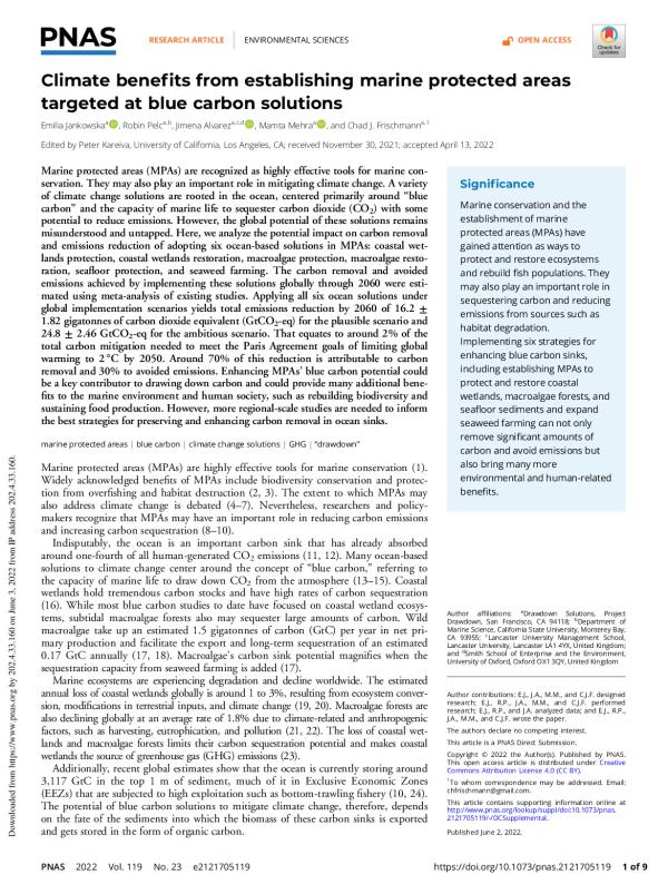 Climate Benefits from Establishing Marine Protected Areas Targeted at ... Climate Benefits from Establishing Marine Protected Areas Targeted at ...