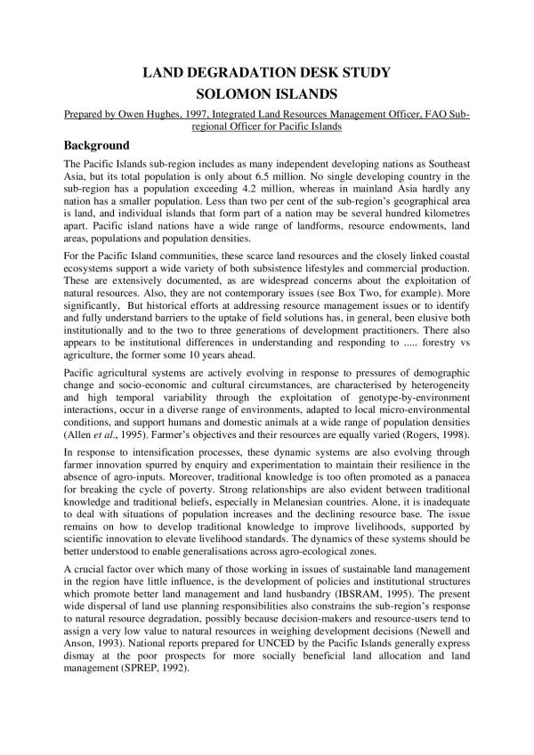 Land degradation desk study : Solomon Islands