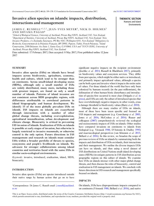 Invasive alien species on islands: impacts, distribution, interactions ... Invasive alien species on islands: impacts, distribution, interactions ...